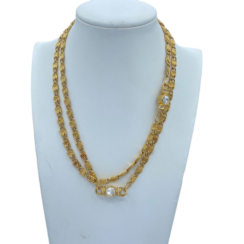 Vintage Gold Tone Chucky Snail Chain Necklace With Cr… - Gem
